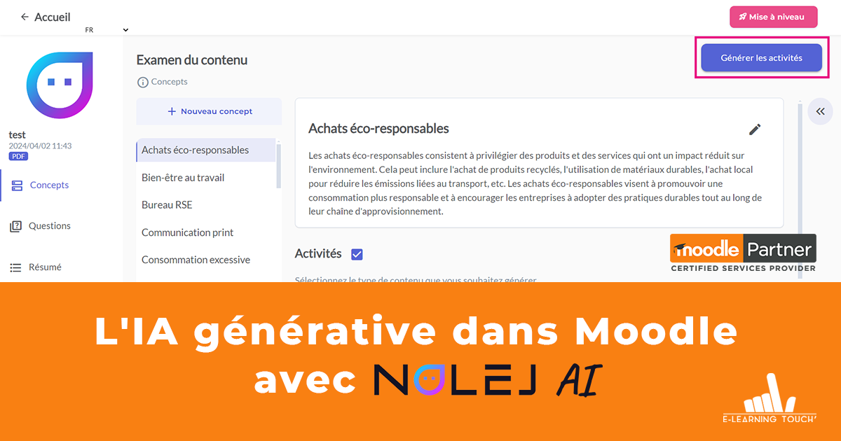L'IA générative dans Moodle avec Nolej AI La Digital Learning Academy