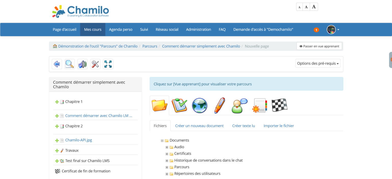 La création d'un parcours pédagogique sur Chamilo